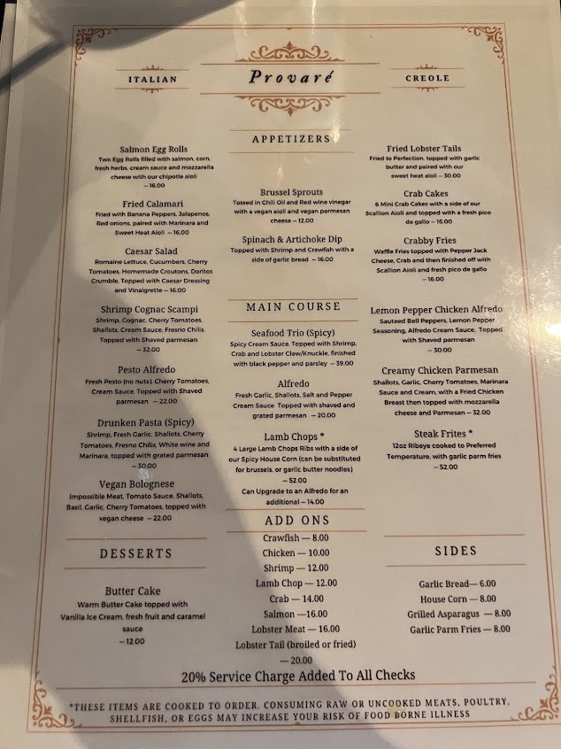 Provare Chicago Menu – Fine Italian Cuisine & Exciting Dining Experience